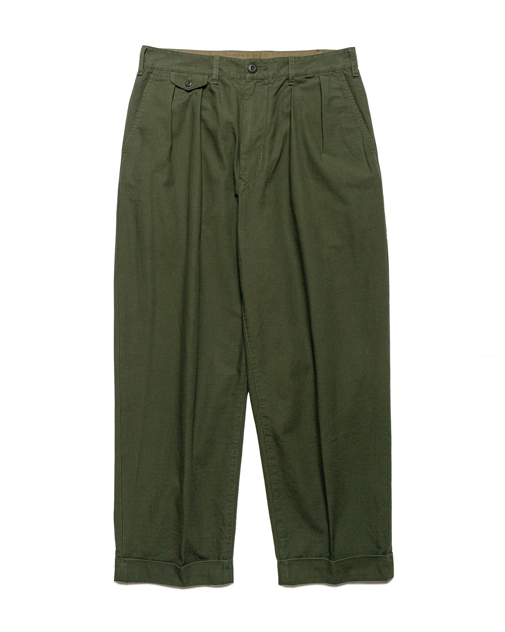 Beams Plus Lost & Found 2Pleats Cotton Ripstop Olive – lost & found