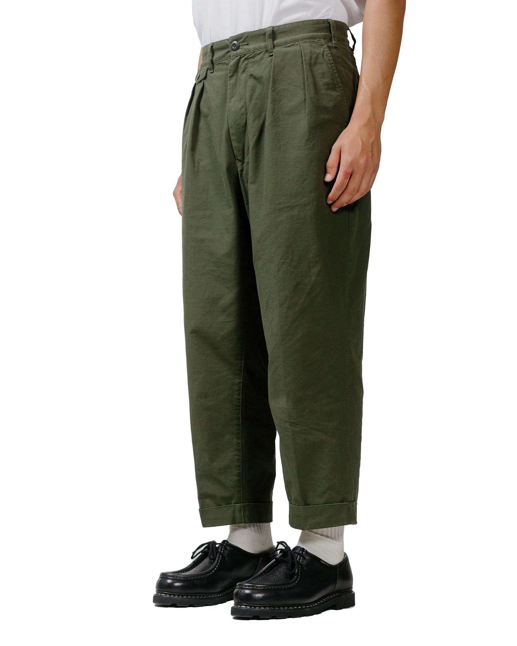 Beams Plus Lost & Found 2Pleats Cotton Ripstop Olive – lost & found