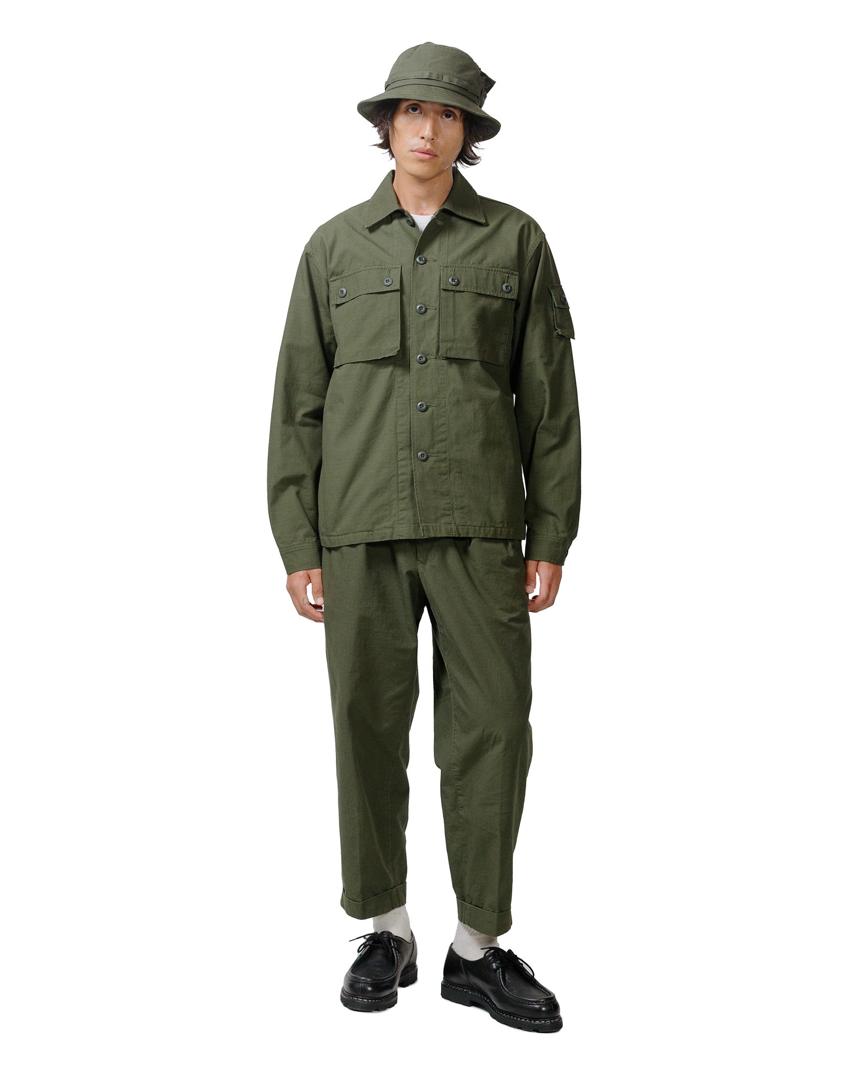 Beams Plus Lost & Found 2Pleats Cotton Ripstop Olive – lost & found