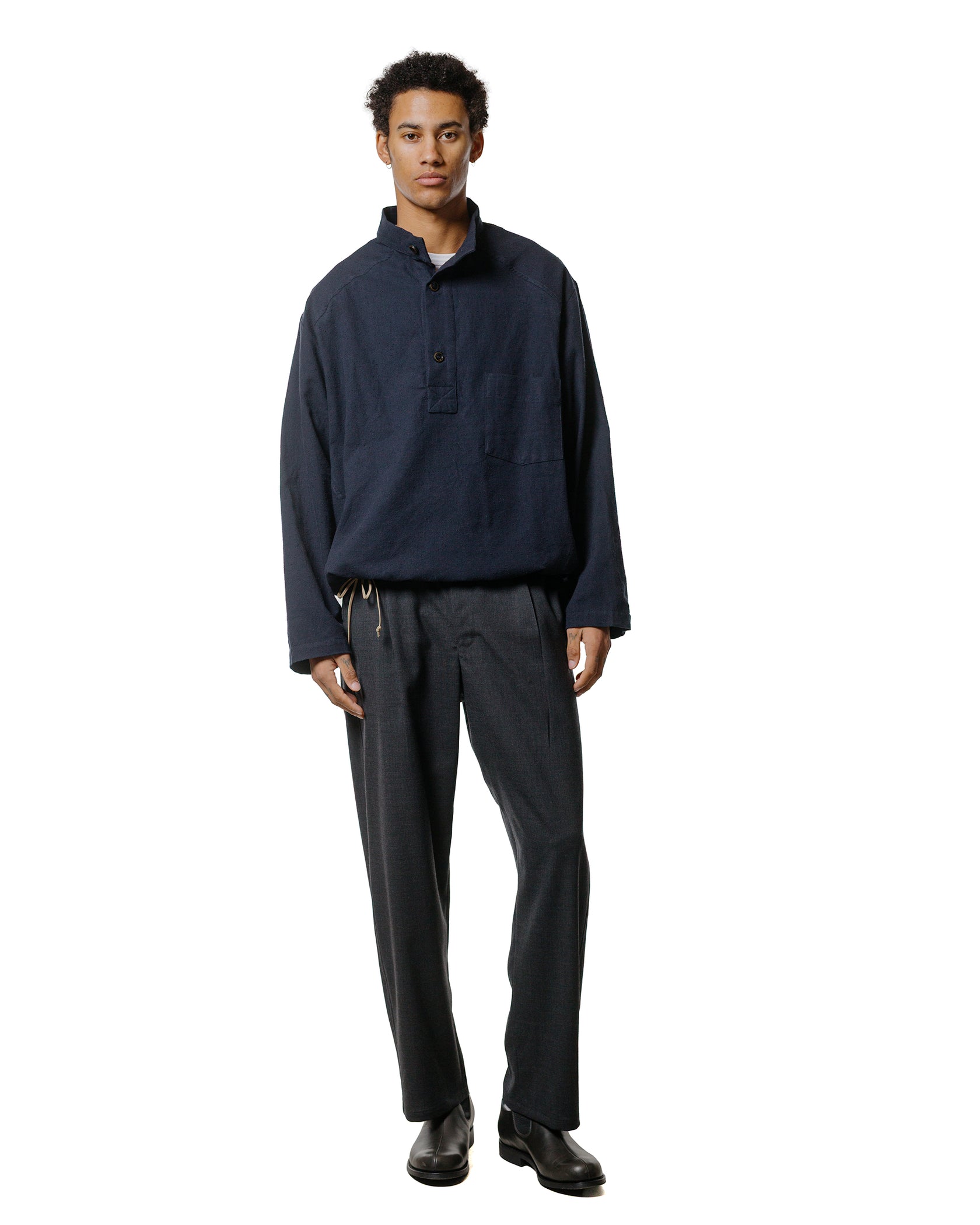 Wanze Work Smock Raw Cotton Silk Navy – lost & found